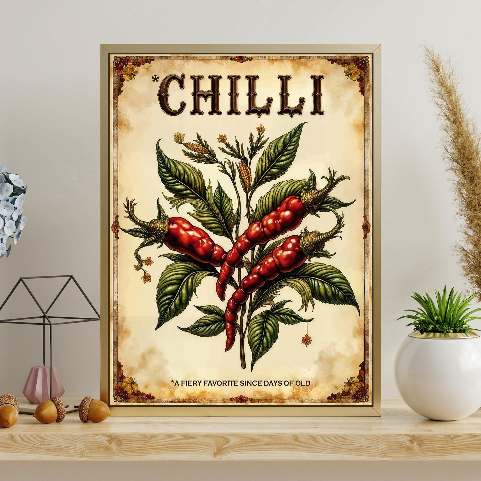 Vintage Chili Peppers Wall Art: Retro Kitchen Botanical Printable ...