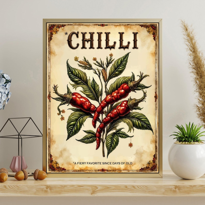 Vintage Chili Peppers Wall Art: Retro Kitchen Botanical Printable ...