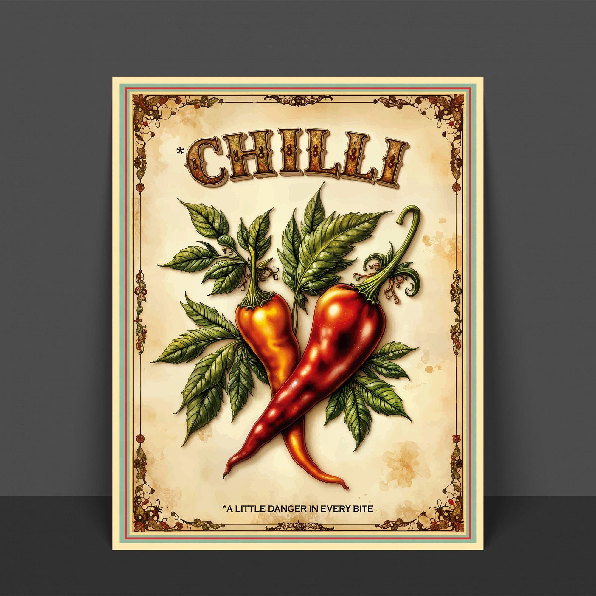 Retro Chili Pepper Kitchen Poster Set: Vintage Botanical Wall Art ...