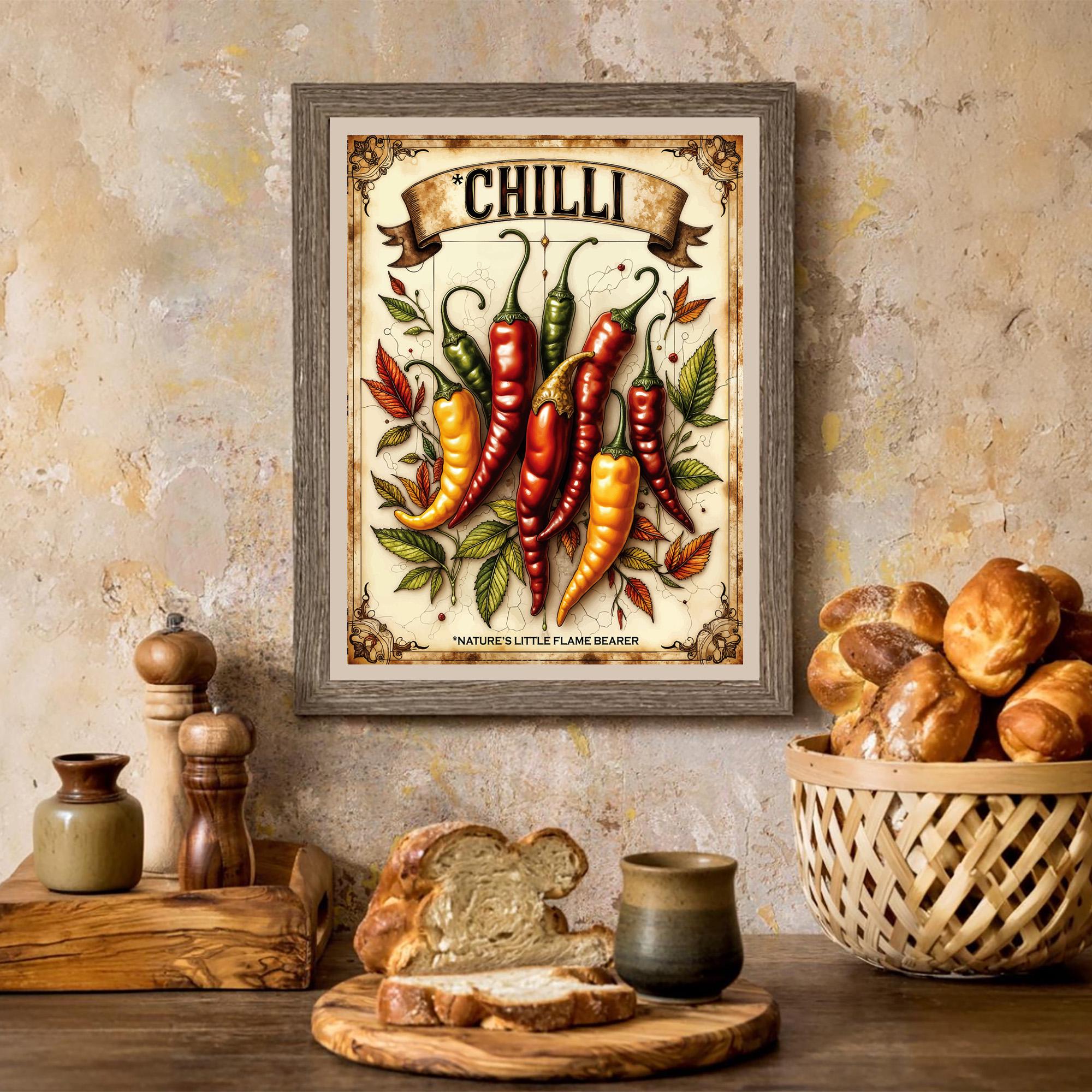 Retro Chili Pepper Kitchen Poster Set: Vintage Botanical Wall Art ...
