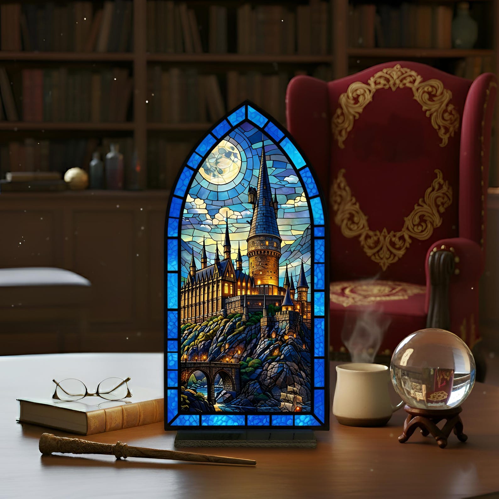 Wizard Castle Book Nook, Fantasy Stained Glass Book Insert, Magic ...