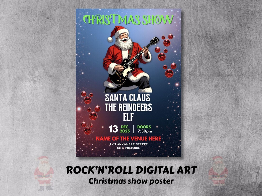 Rocking Santa Christmas Show Poster | Editable Canva Concert Flyer ...