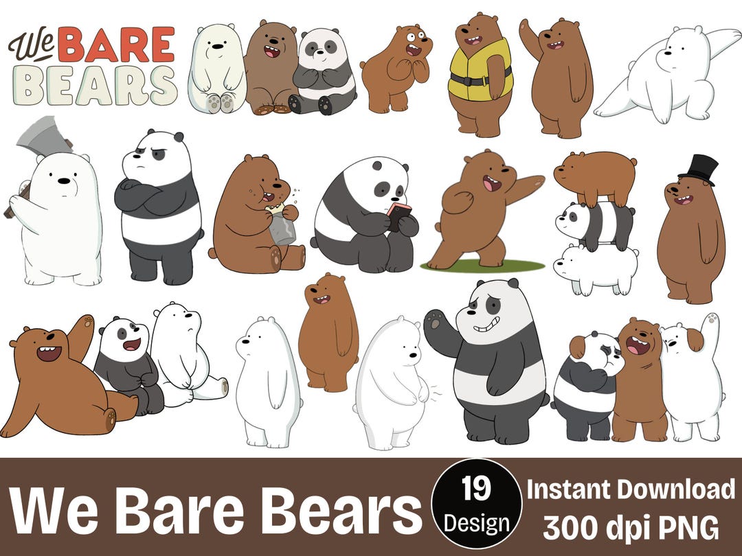 We Bare Bears Clipart | Kawaii Cartoon Bear PNG Bundle (300 DPI) - Etsy