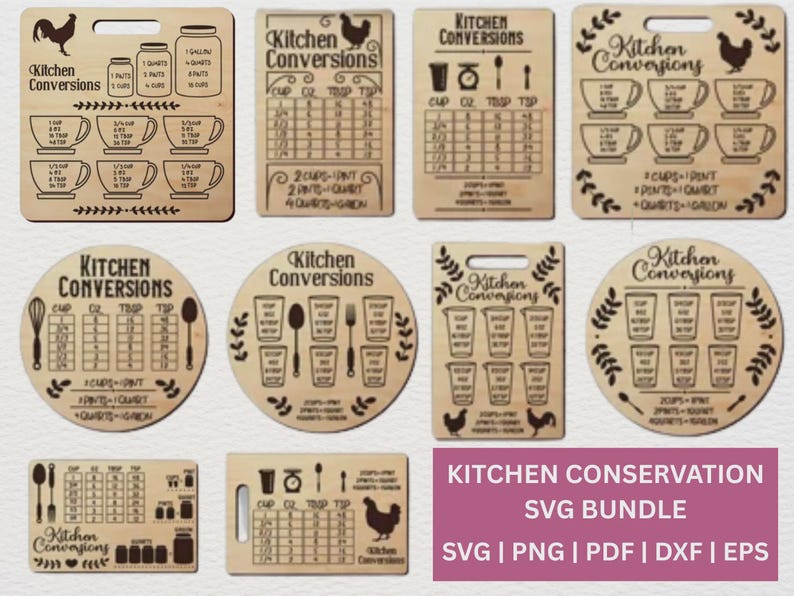 Kitchen Conversion Chart SVG Bundle: Cooking Measurements Digital ...