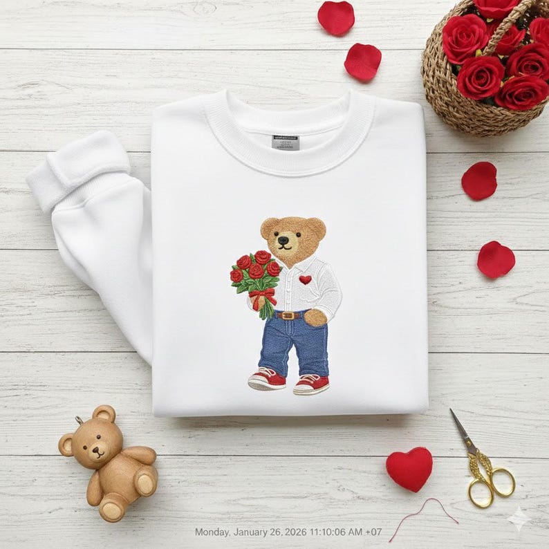 Valentine Bear Embroidery Design | Love Bear With Roses Machine ...