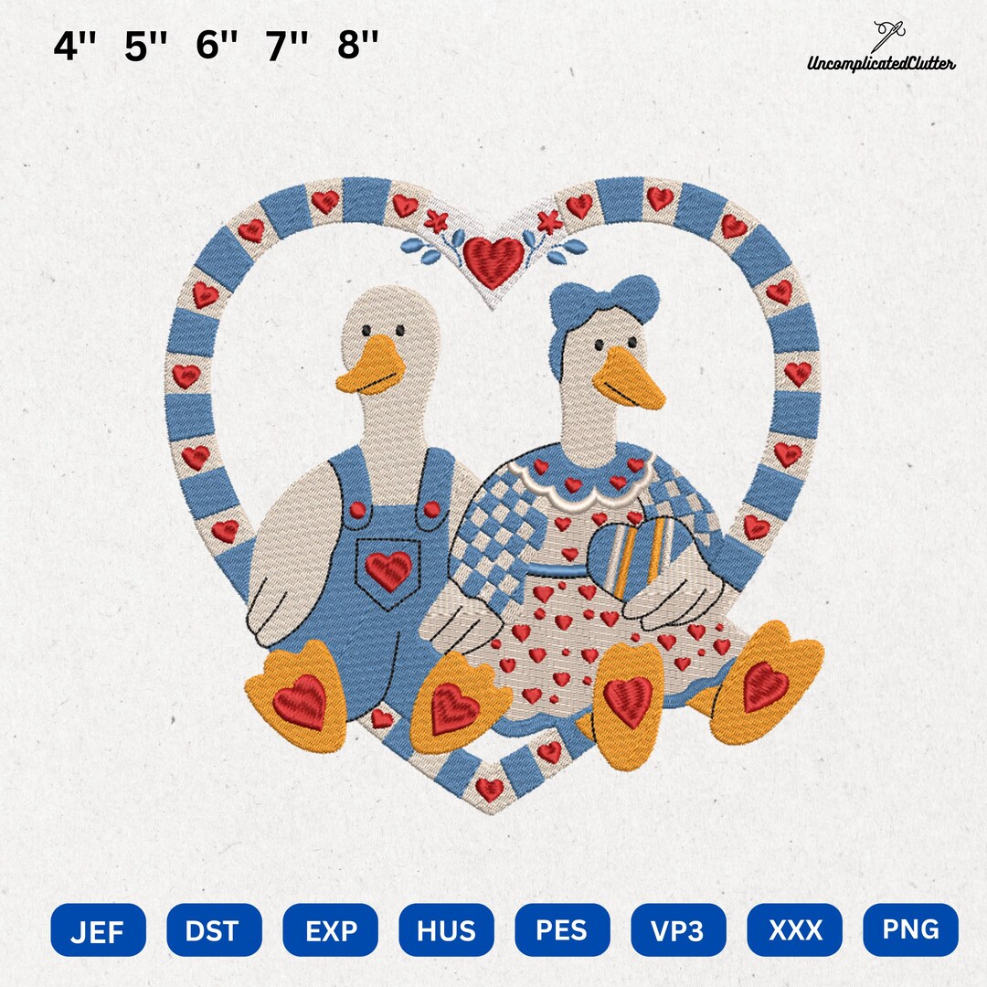 Valentine Goose Couple Embroidery Design | Cute Love Geese Machine ...