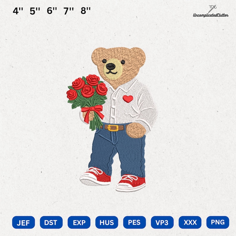 Valentine Bear Embroidery Design | Love Bear With Roses Machine ...