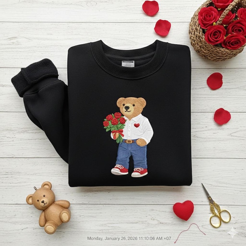 Valentine Bear Embroidery Design | Love Bear With Roses Machine ...
