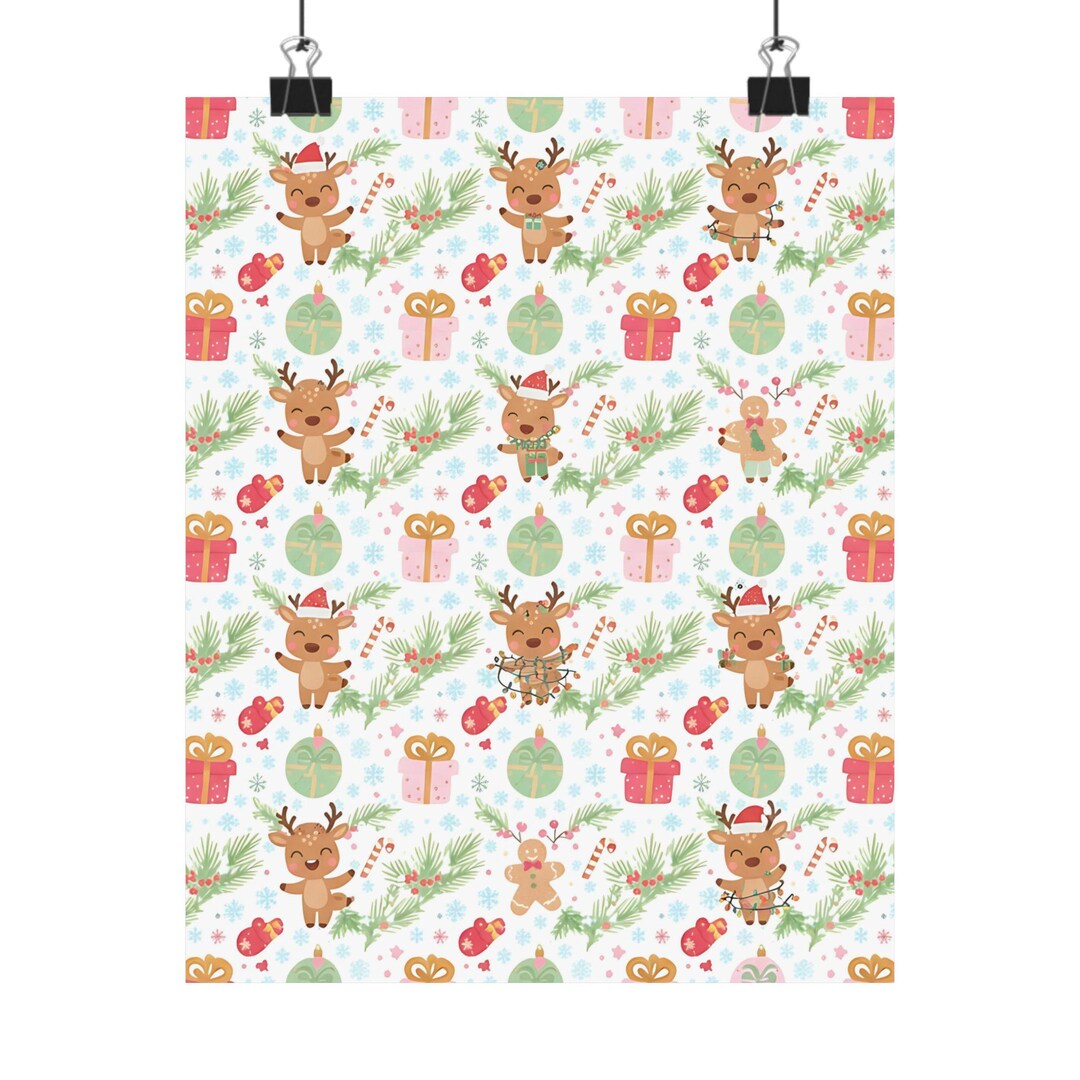 Reindeer Christmas Pattern Poster | Holiday Nursery Art - Etsy