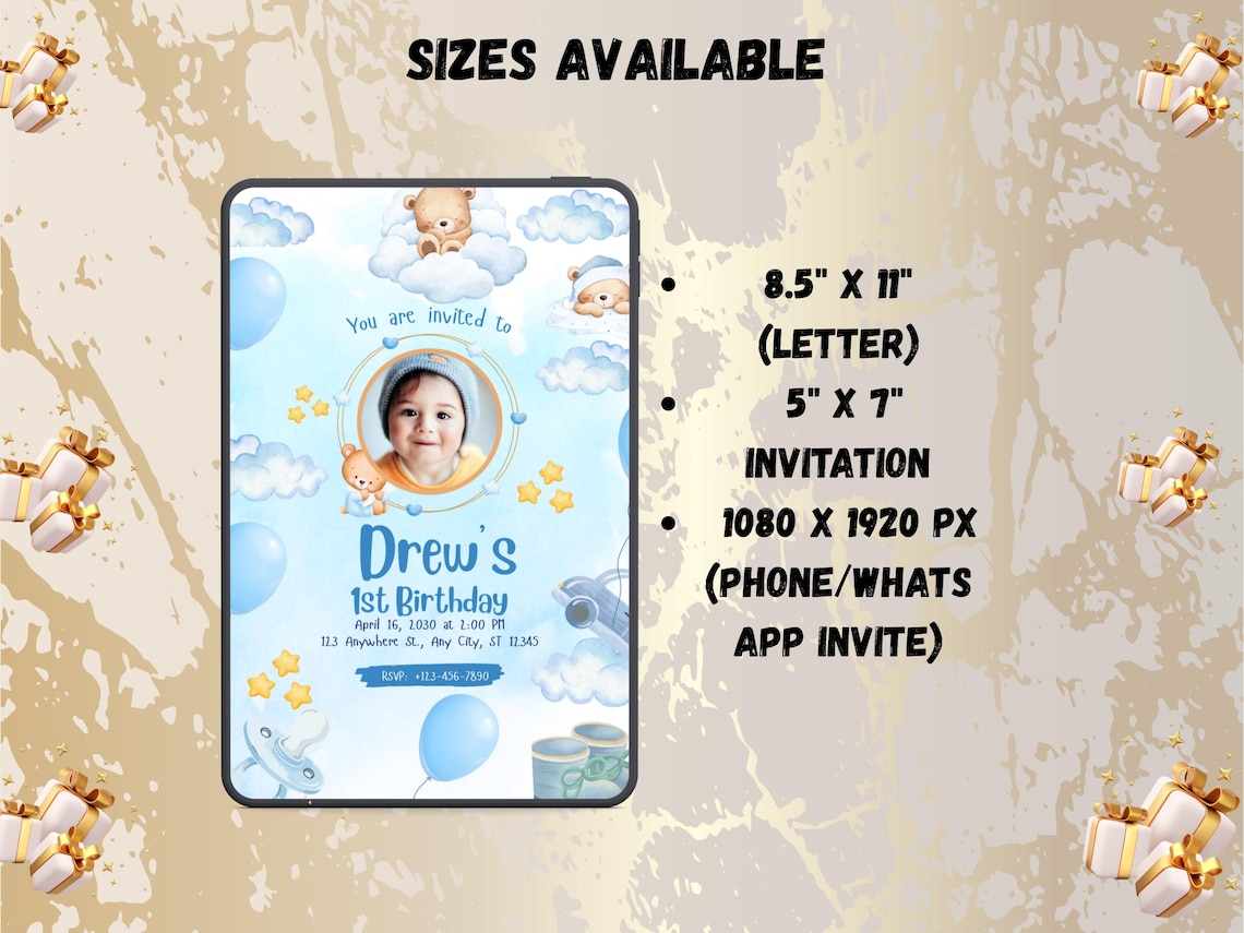 Editable Birthday Party Invitation Template | 1st Birthday Party Invite ...