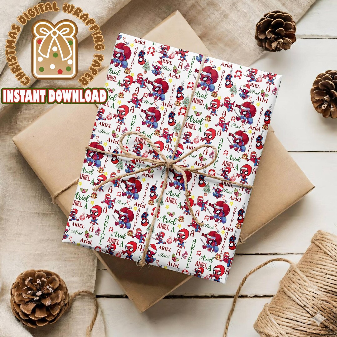 Custom Spiderman Santa Digital Christmas Wrapping Paper, Avengers ...