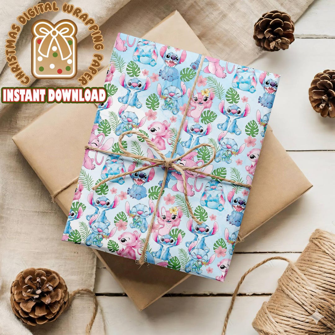 Stitch and Angle Holiday Digital Wrapping Paper, Stitch Christmas Gift ...