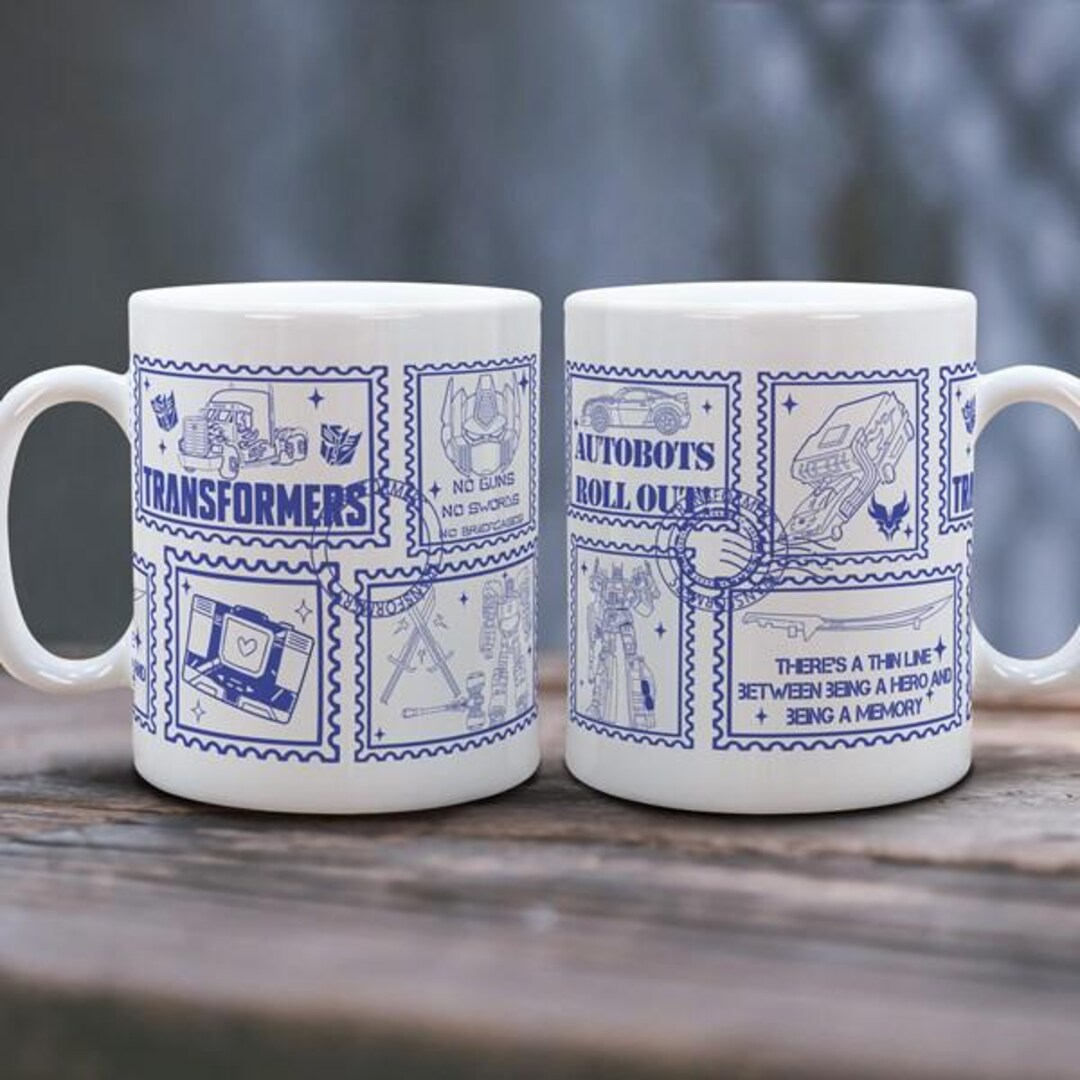 Transformers Blue Stamp Doodle Mug, Optimistic Prime Coffee Tea Mug ...