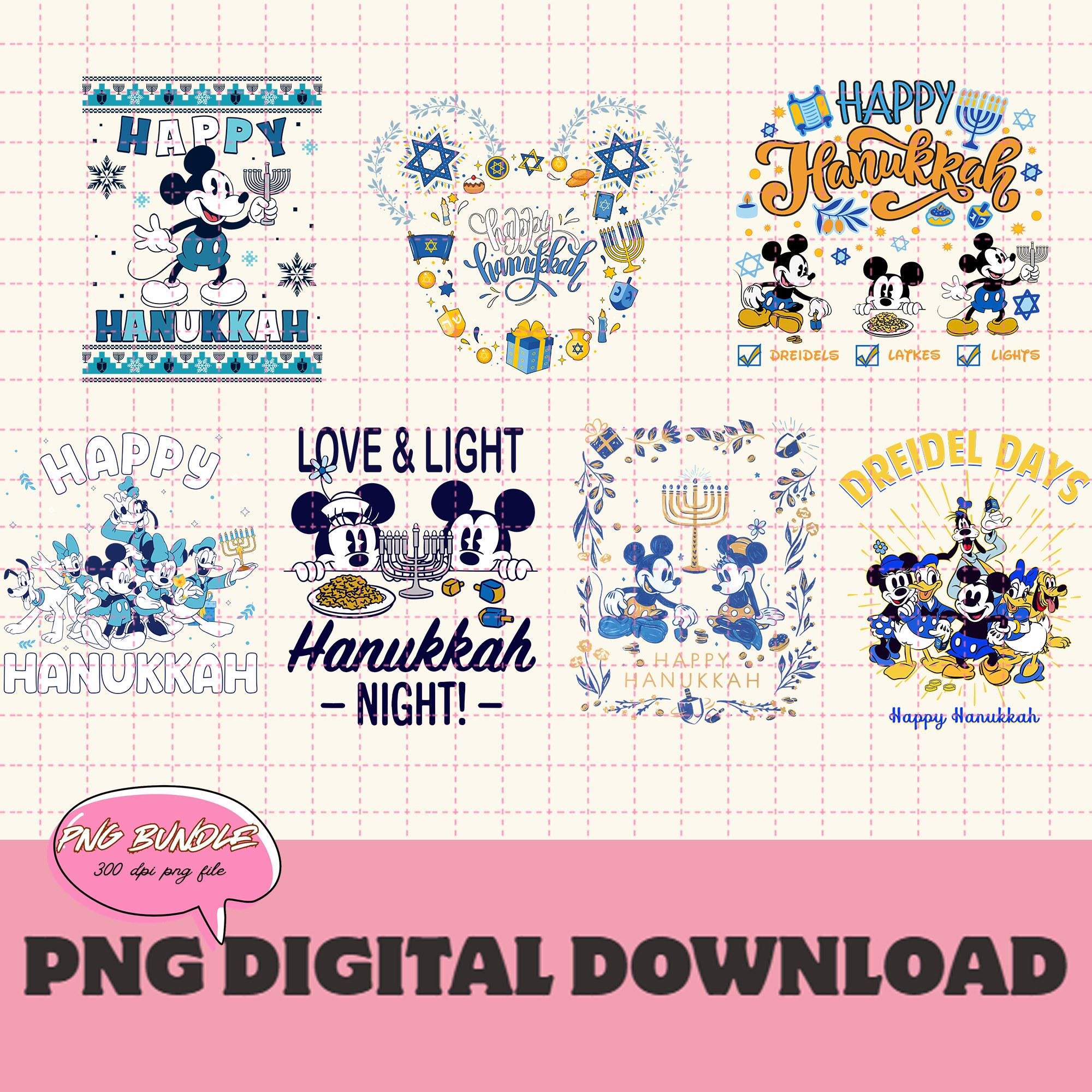 Disneyland Mickey and Minnie Happy Hanukkah PNG Bundle, Retro Chanukah ...