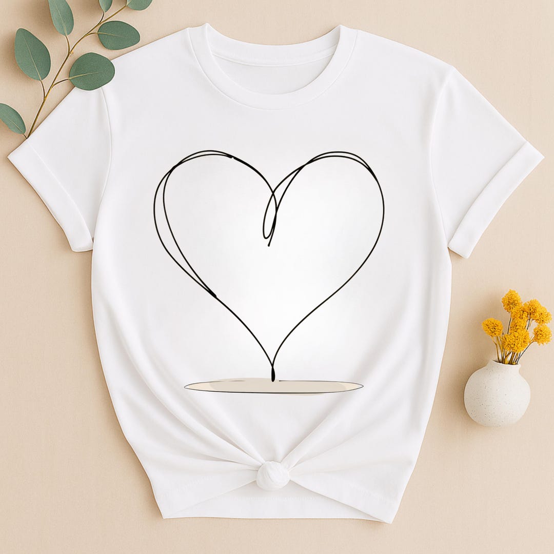 Minimalist Heart T-shirt, One Line Art Tee, Simple Love Shirt ...