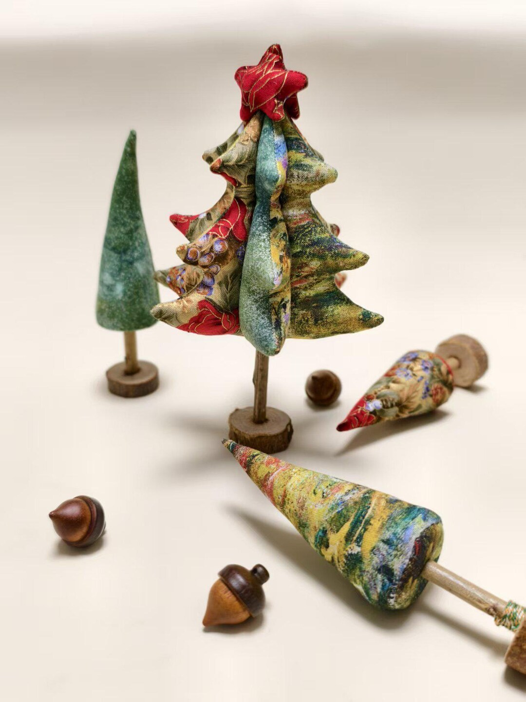 Festive Miniature Christmas Tree Handmade Cotton Jute Decor Holiday ...
