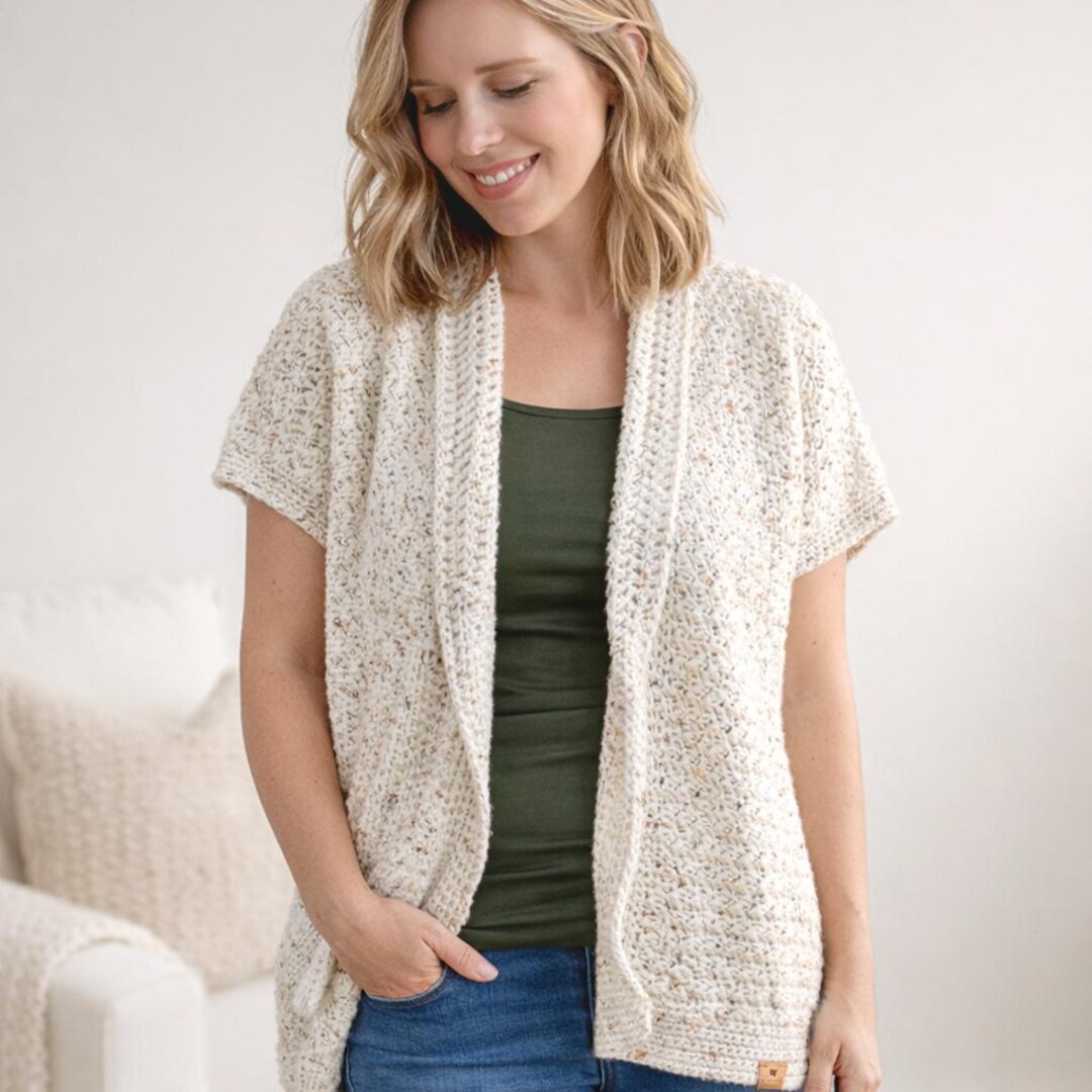 Textured Crochet Cardigan Pattern PDF, Short Sleeve Open Front Women ...