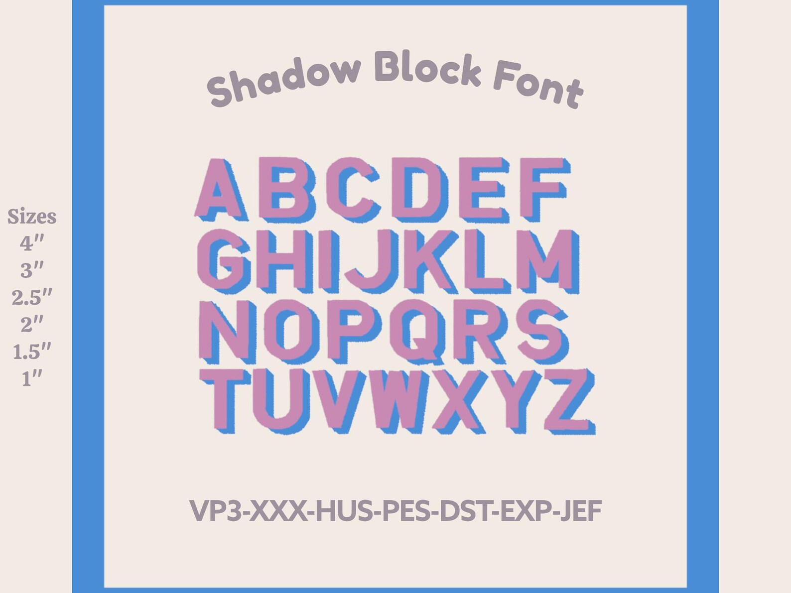 Viral Drop Shadow Block Letter 6 Sizes, A-Z Sorted, Fill Stitch ...