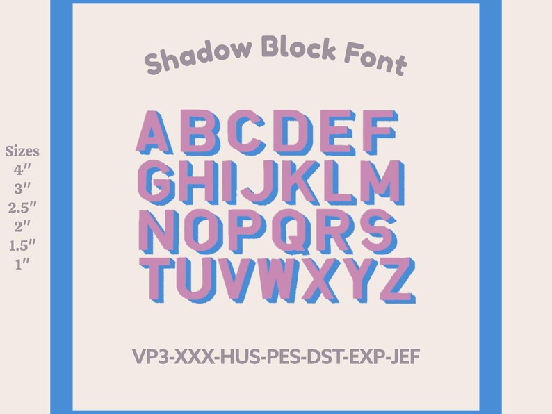 Viral Drop Shadow Block Letter 6 Sizes, A-Z Sorted, Fill Stitch ...
