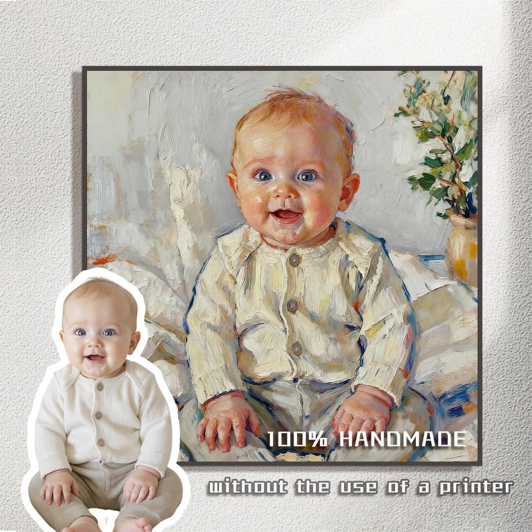 Custom Baby Oil Painting on Canvas Portrait From Photo Personalized ...