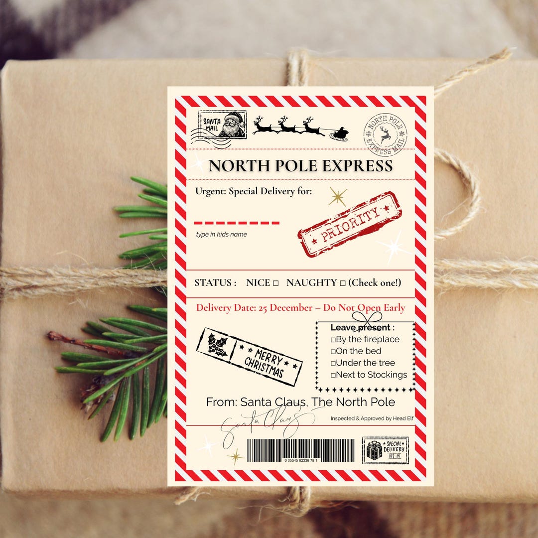 Printable North Pole Express Label – Santa Gift Tag (digital Download ...