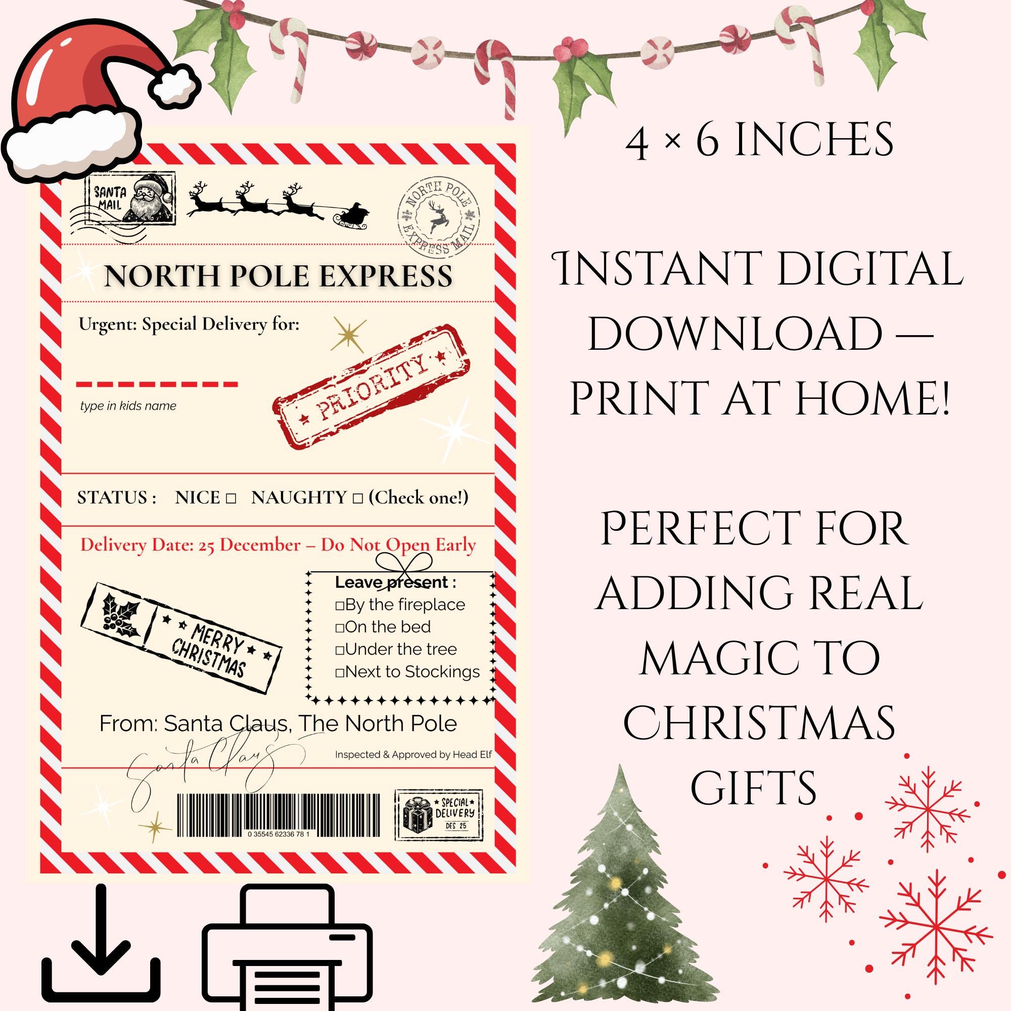 Printable North Pole Express Label – Santa Gift Tag (digital Download ...