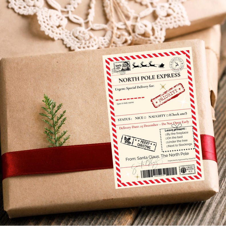Printable North Pole Express Label – Santa Gift Tag (digital Download ...