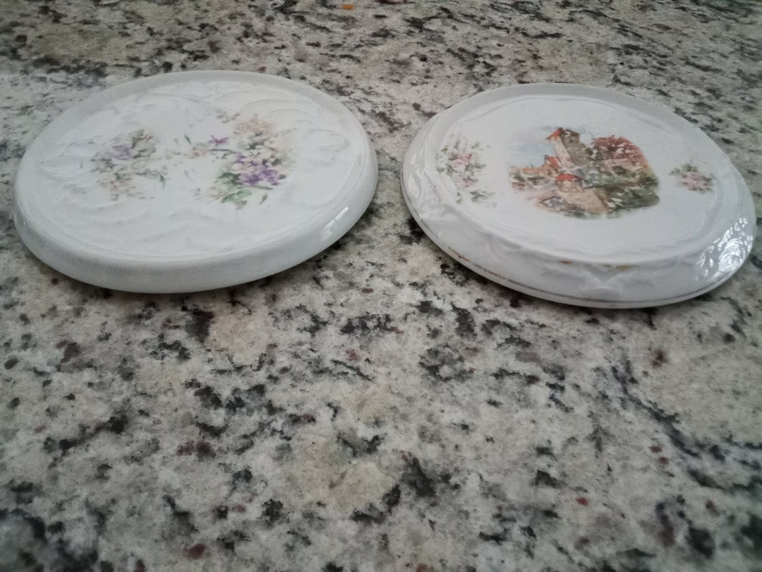 Antique Round Porcelain Trivets Hot Plates Hand Painted 2 Early 1900's ...