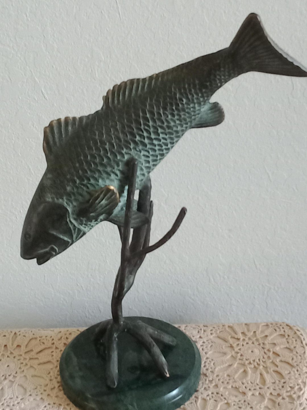 Antique Bronze Japanese Verdigris Koi Carp Fish Sculpture on Branch ...
