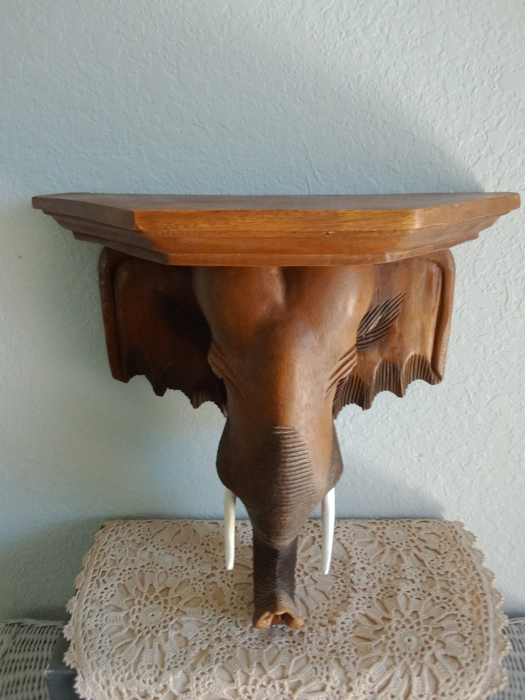 Marvelous Solid Wood Carved Elephant Head Shelf Approx. 14x 14 X 7 - Etsy