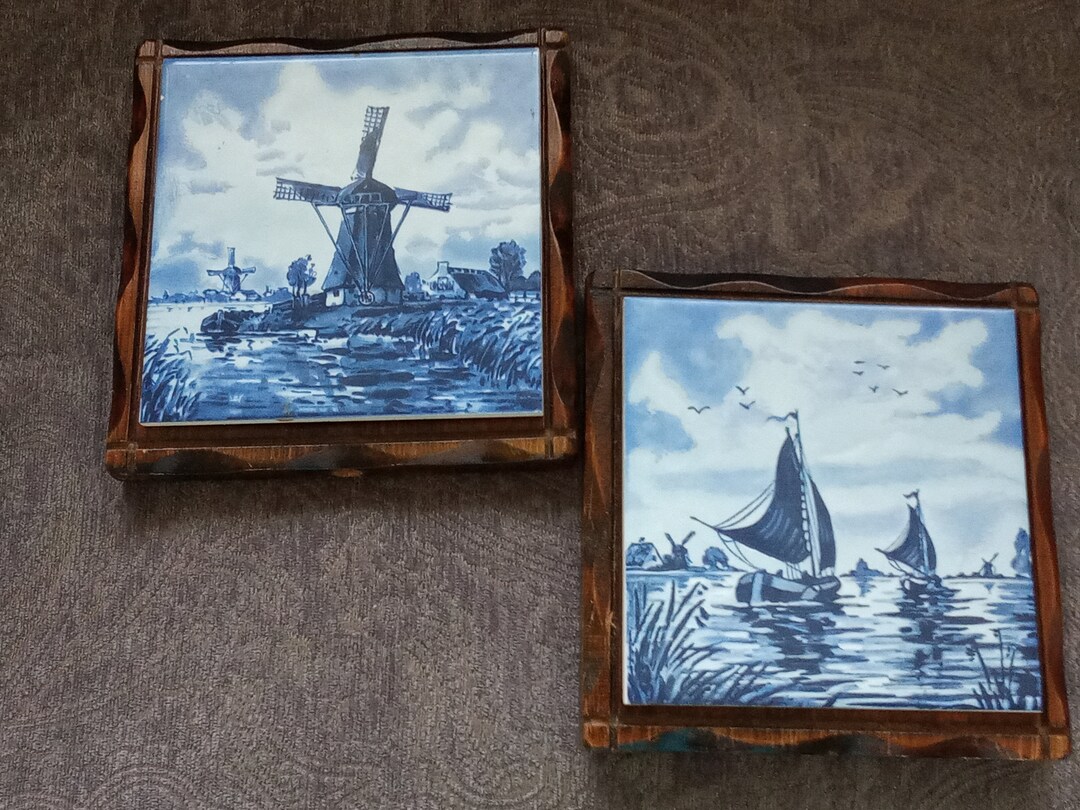 Vintage Dutch Scenes on Ceramic Tiles Windmill & Sailboats on - Etsy