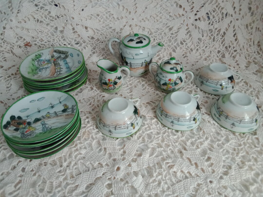 1940's Child's Porcelain Tea Set Made in Japan Children Playing by the ...
