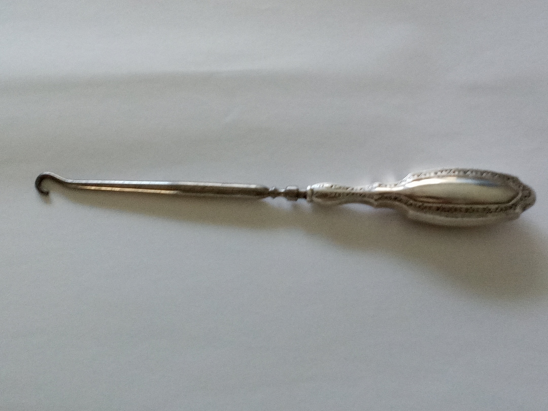 Antique Button Hook Crochet Hook, Sterling Silver Decorative Handle ...