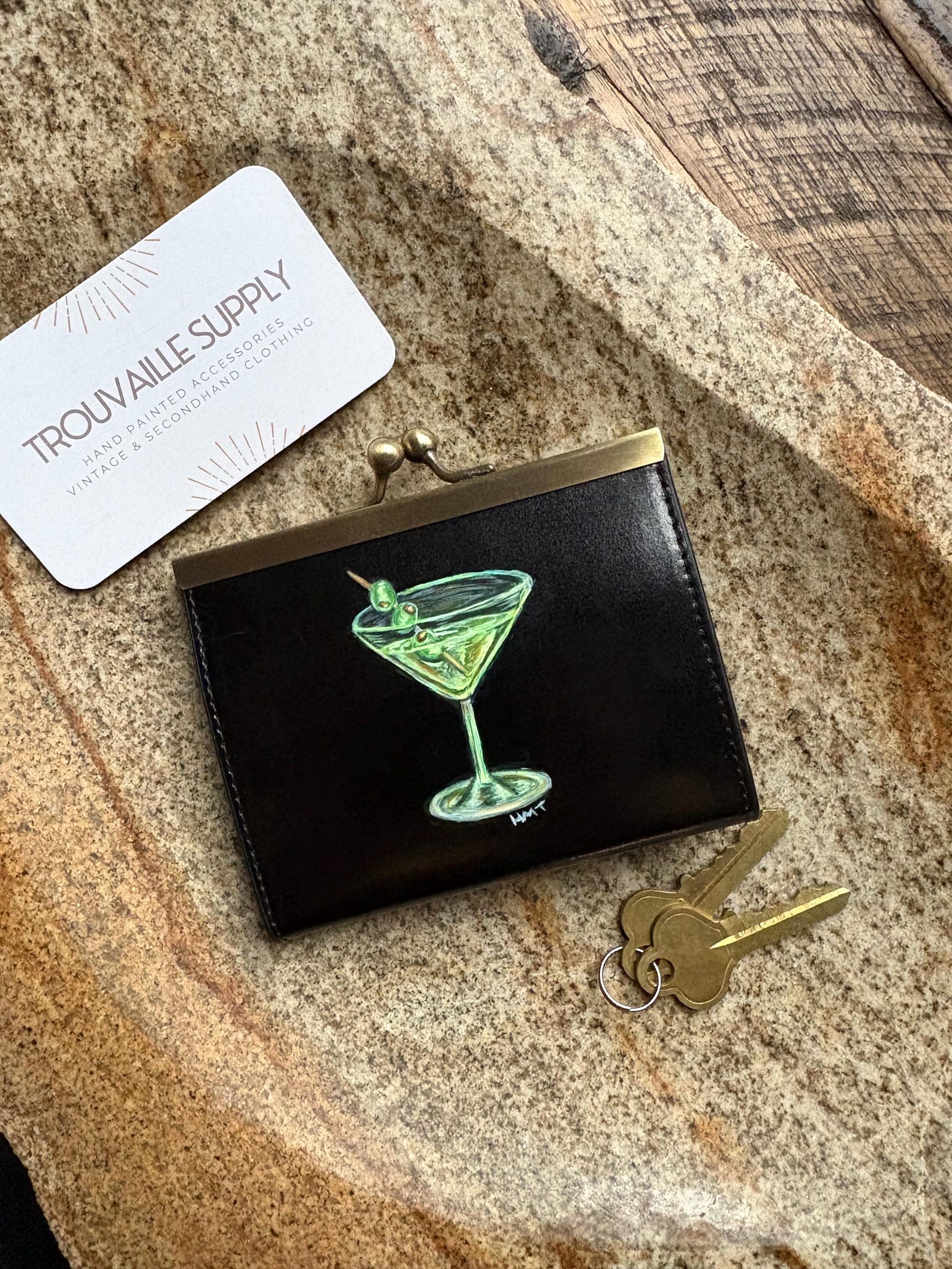 Hand-painted Leather Martini Wallet - Collectible Wearable Art - Etsy