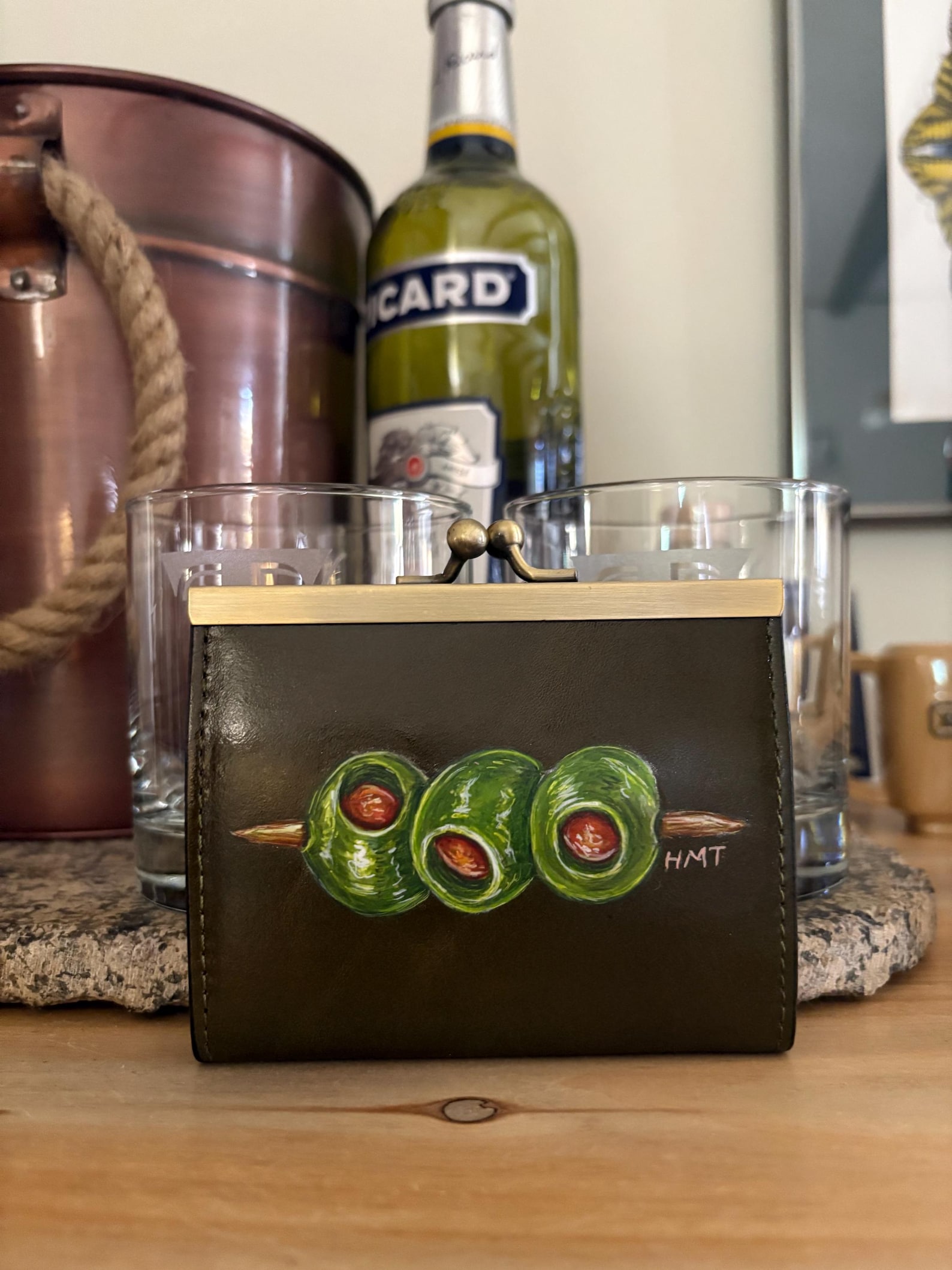 Custom Hand Painted Wallet / Leather Cocktail Cardholder / Artistic ...