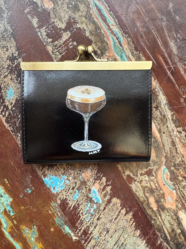Hand-painted Espresso Martini Leather Coin Purse | Cocktail Art Wallet ...