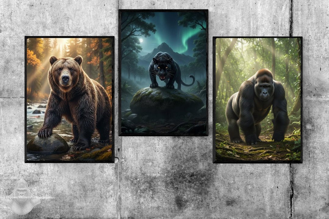 Apex Predators Art Print Set | Grizzly, Panther, Gorilla (digital ...