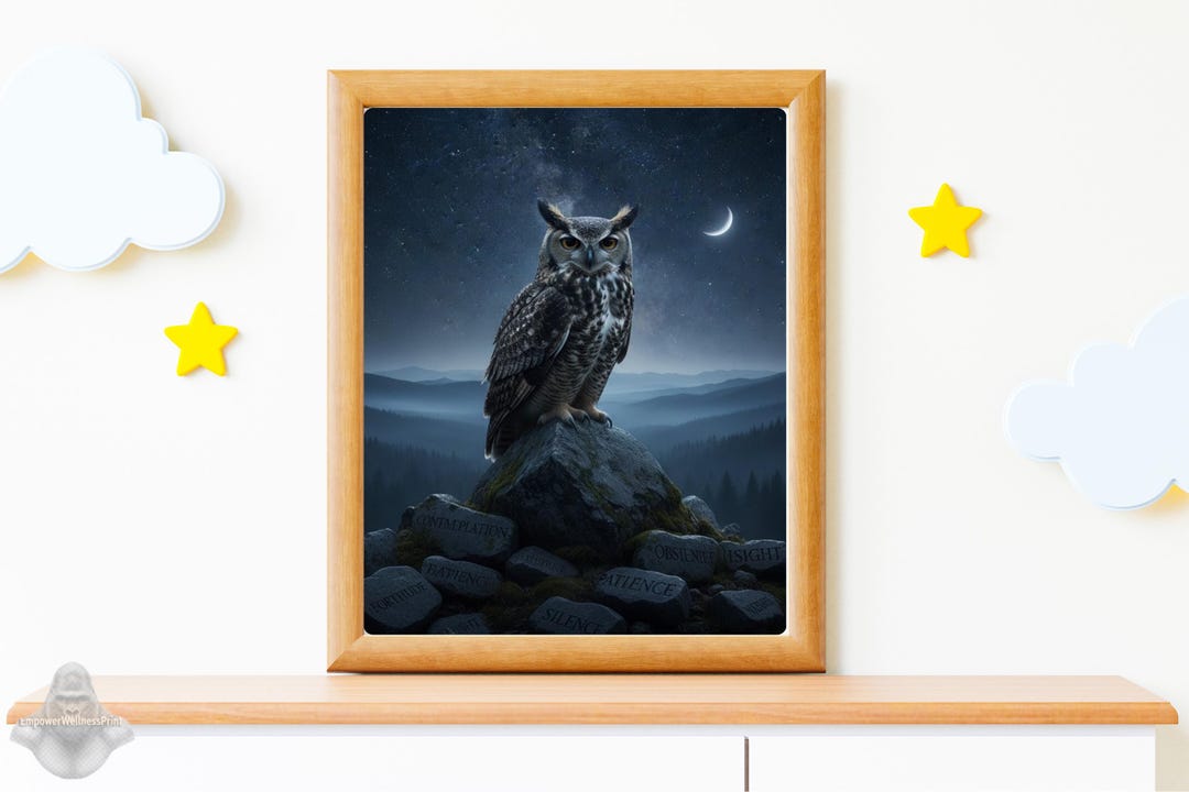 Stoic Owl Wall Art, Philosophy Virtues Digital Print, Great Horned Owl ...