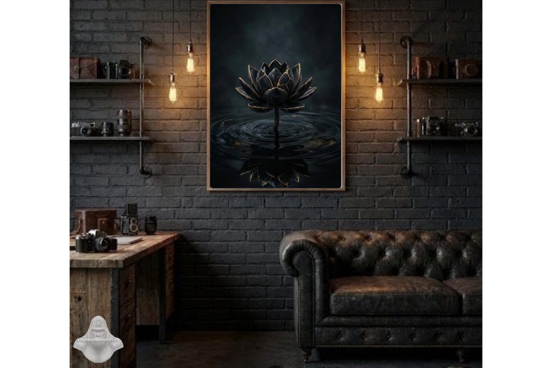 Obsidian Lotus Kintsugi Art Print | Dark Japandi Wall Decor | Stoic ...