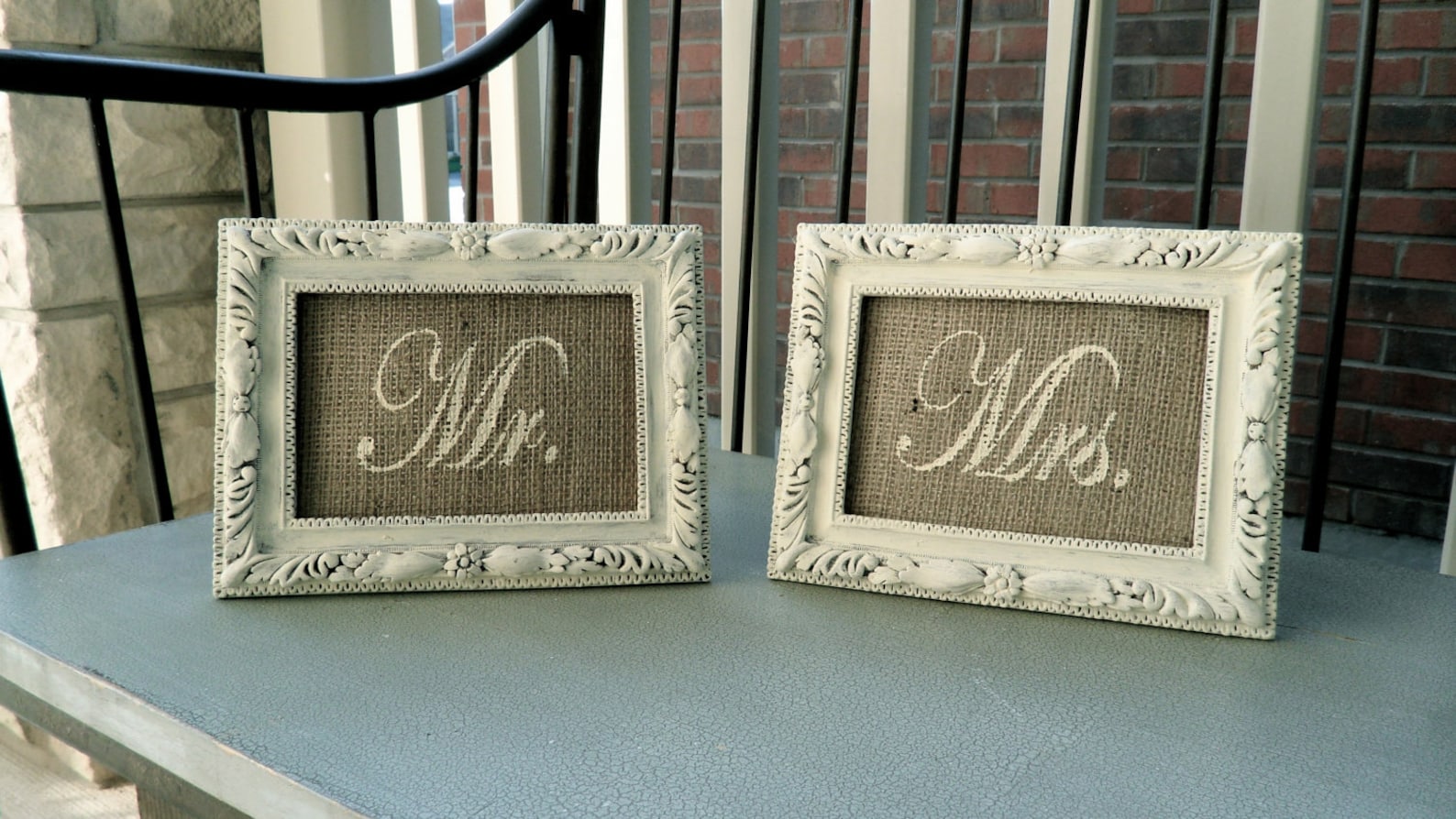 MR. & MRS. 4 X 6 Burlap Wedding Sign INSERTS in Shabby Chic Cream for ...
