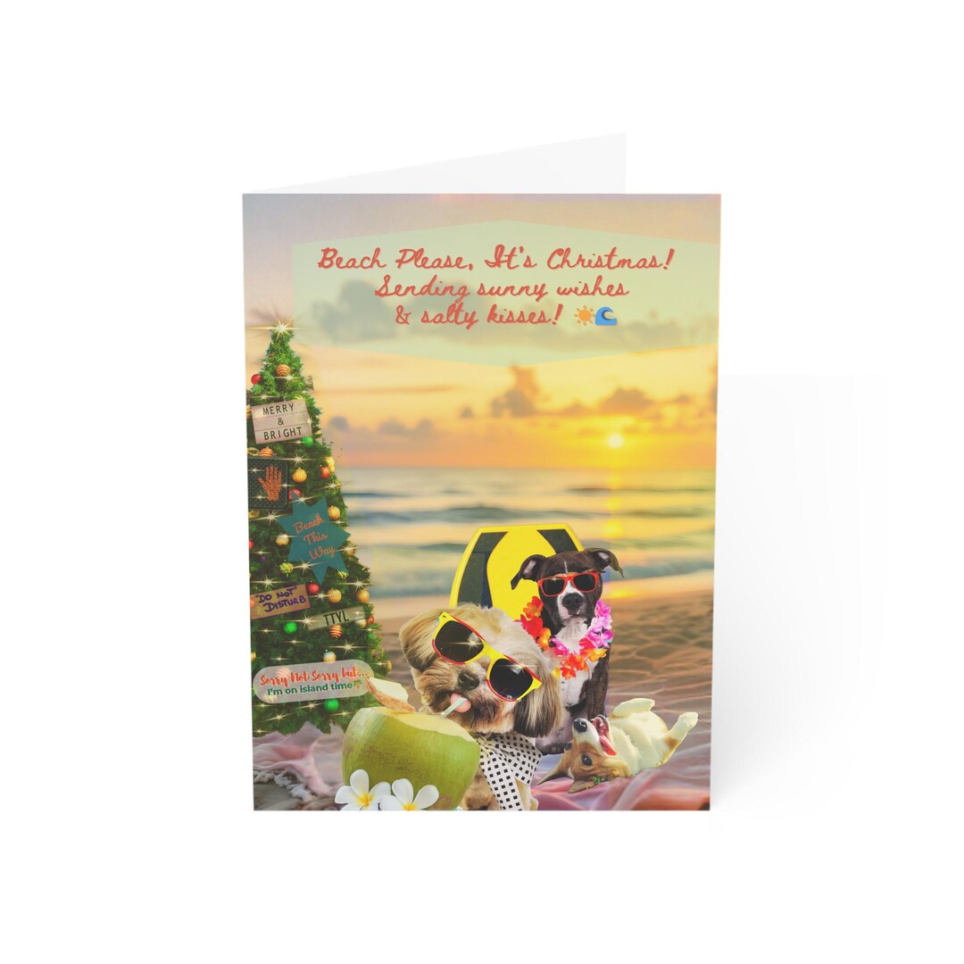 Cheeky Beach Christmas Card | Funny Tropical Pups on Vacation - Etsy