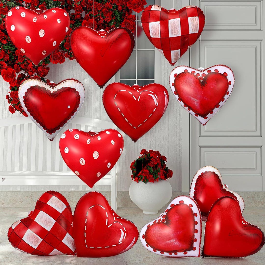 12PCS Large Inflatable Heart Balloons, Valentine Decor, Wedding Party ...