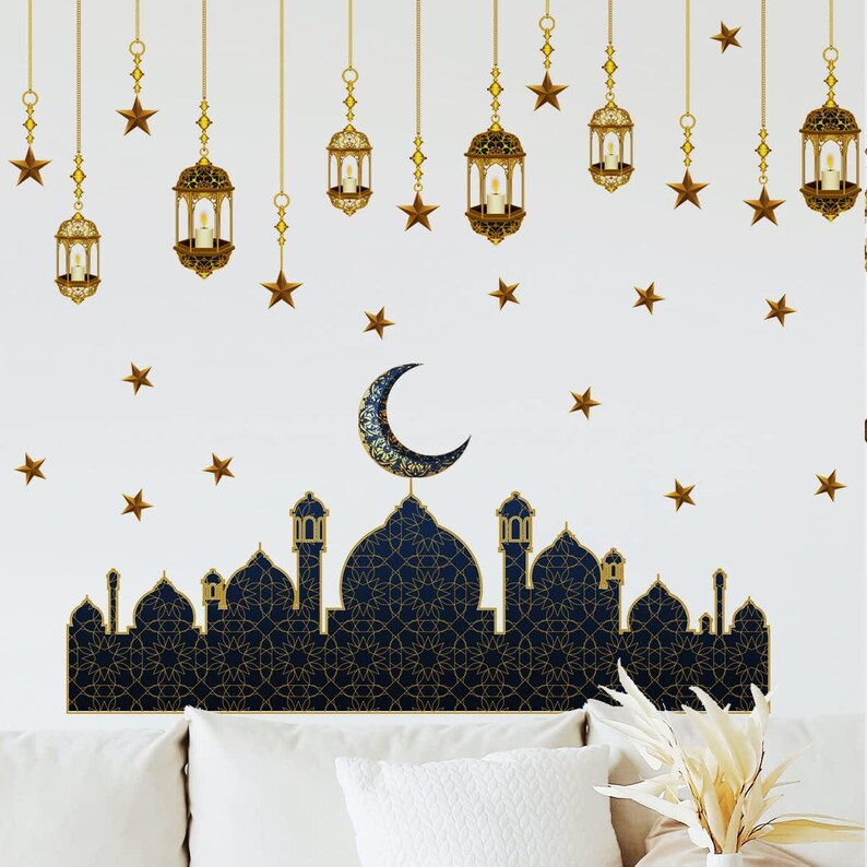 Ramadan Wall Stickers Eid Mubarak Moon Lantern Islamic Wall Decals ...