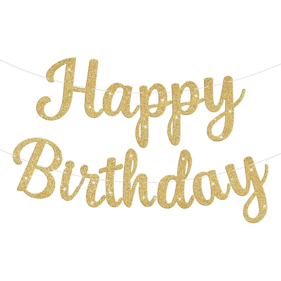 Gold Glitter Happy Birthday Banner, Party Garland Backdrop Decor - Etsy
