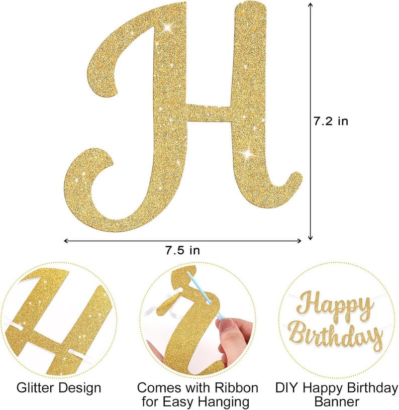 Gold Glitter Happy Birthday Banner, Party Garland Backdrop Decor - Etsy