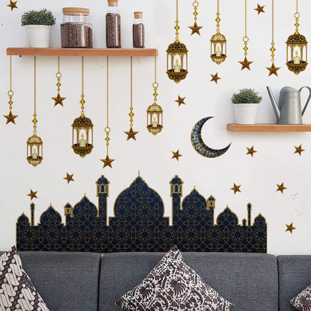 Ramadan Wall Stickers Eid Mubarak Moon Lantern Islamic Wall Decals ...