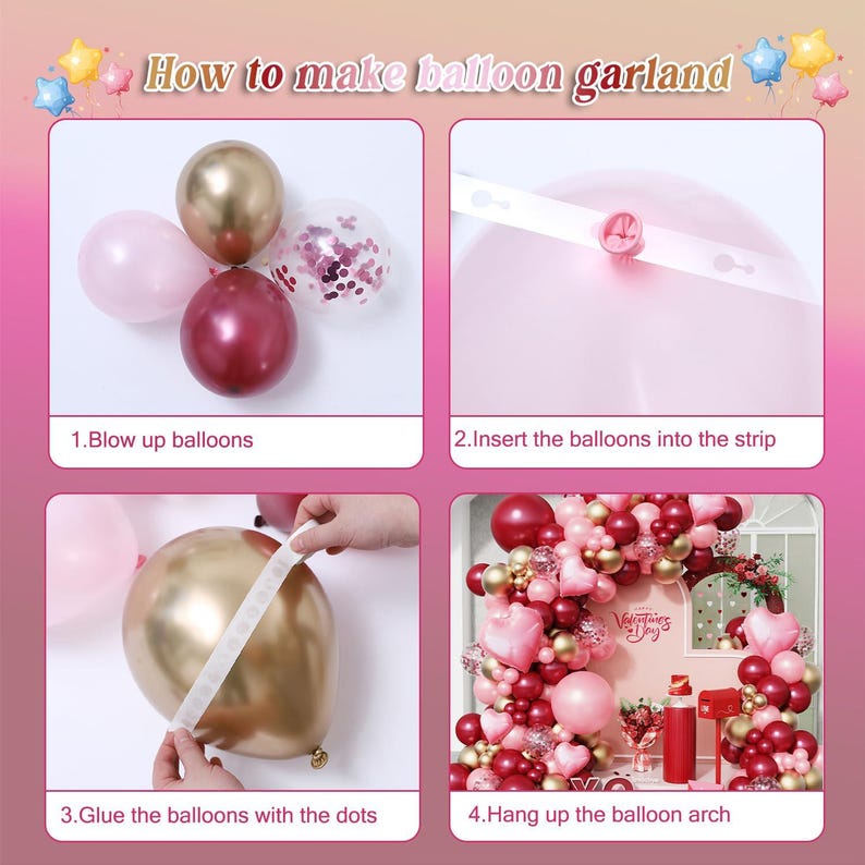 142pcs Valentine Balloon Garland Arch Kit, Pink Burgundy Gold Wedding ...