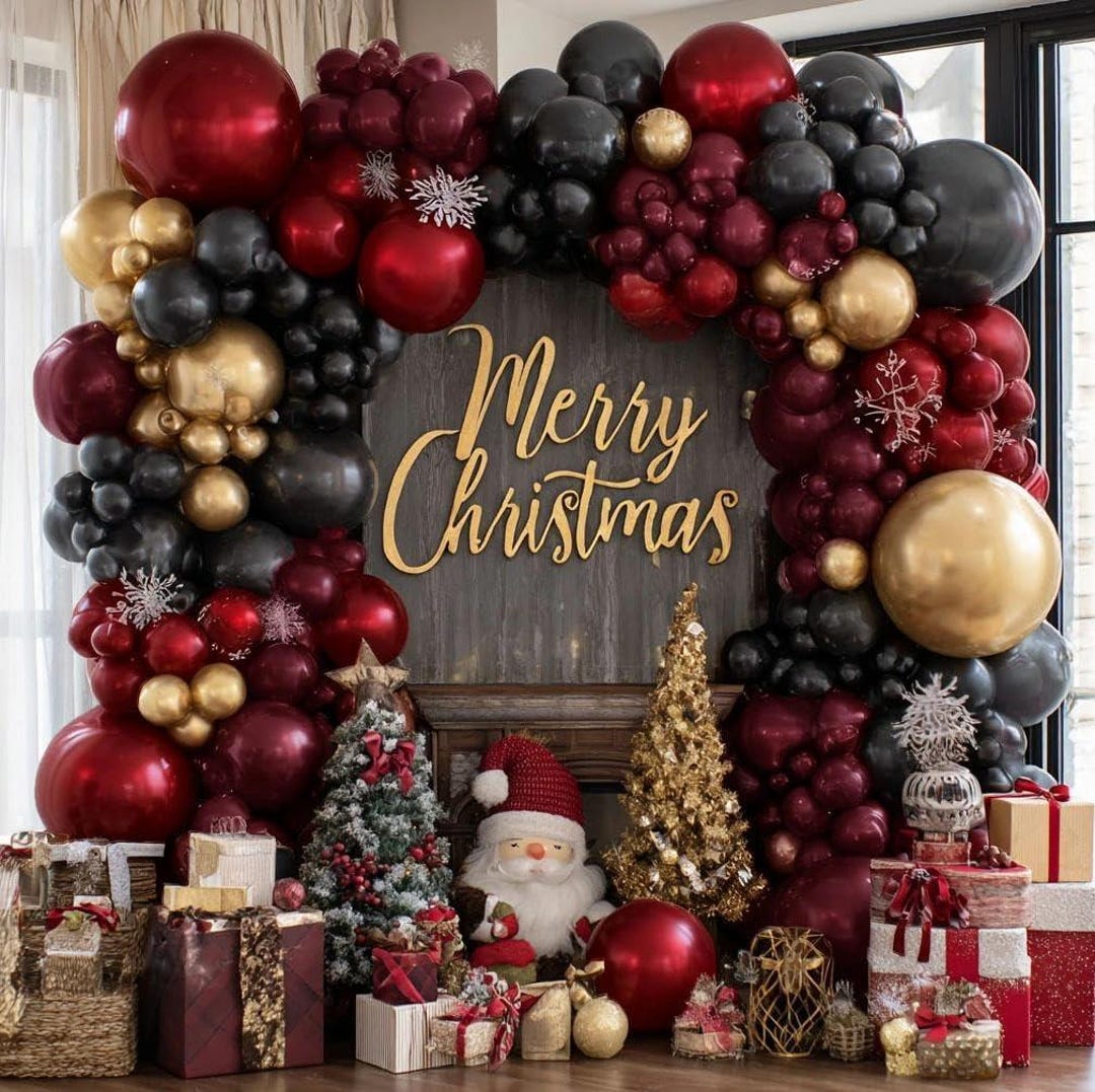 Burgundy & Gold Balloon Garland Kit, Christmas Party Decor - Etsy