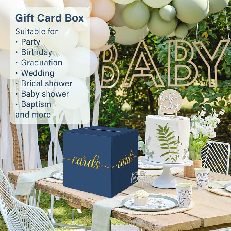 Navy Blue & Gold Card Box, Money Gift Box for Wedding, Birthday, Baby ...