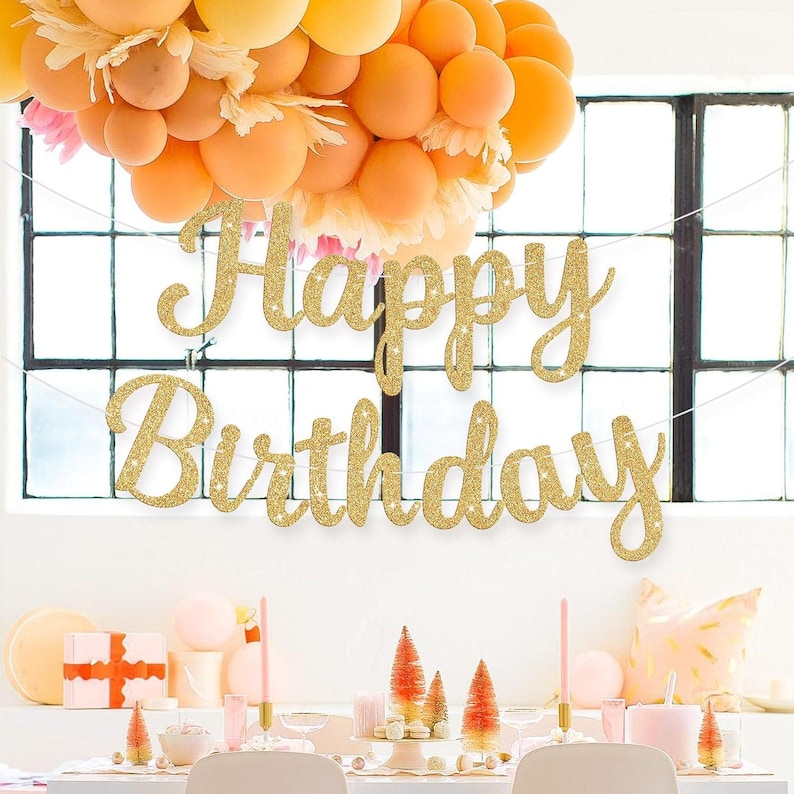 Gold Glitter Happy Birthday Banner, Party Garland Backdrop Decor - Etsy